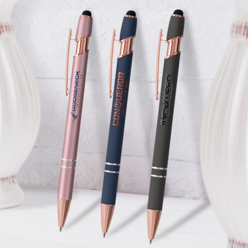 Soft Touch Rose Gold Trim Metal Pens - Imprint.Com