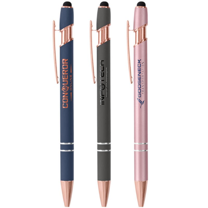 Soft Touch Rose Gold Trim Metal Pens - RushService.Com
