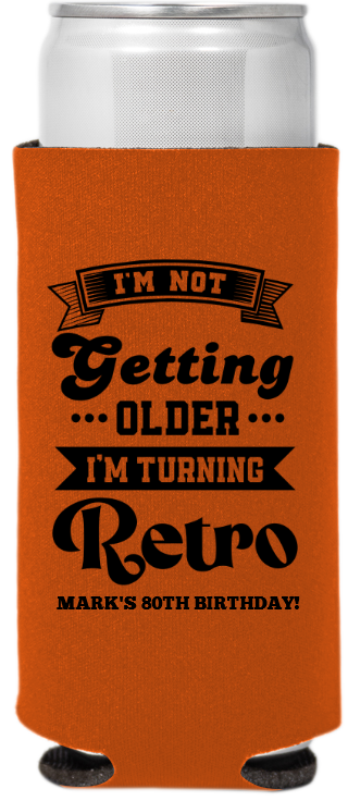 Turning Retro Birthday Full Color Slim Can Coolers - RushService.Com